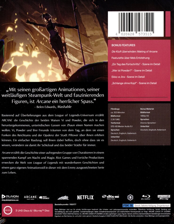 Arcane - League of Legends - Staffel 1 Limited Edition, Steelbook, 3 4K ...